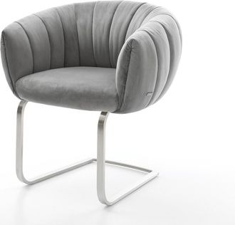 DELIFE Freischwinger Jada-Flex Samt Grau Freischwinger flach Edelstahl Taschenfederkern, Esszimmerst&uuml;hle