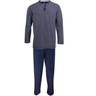 Tom Tailor Herren Pyjama, Schlafanzug, Shirt und Hose, Langarm, Baumwolle, Single Jersey, blau gestreift 102