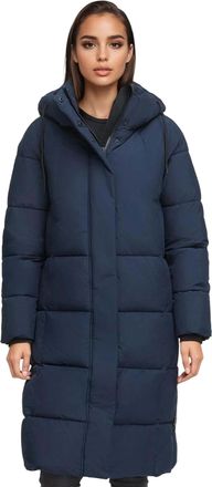 Marikoo Damen Wintermantel (XS-3XL) - gesteppt, abnehmbare Kapuze, Bewegungsschlitz - N099 - Navy Gr&ouml;&szlig;e XL - Gr.XL