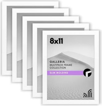 Americanflat 20,3 x 27,9 cm Bilderrahmen mit poliertem Plexiglas - 5er Set - Galleria Collection - Bilderrahmen f&uuml;r Tischplatte und Wandaufsteller - Wei&szlig;