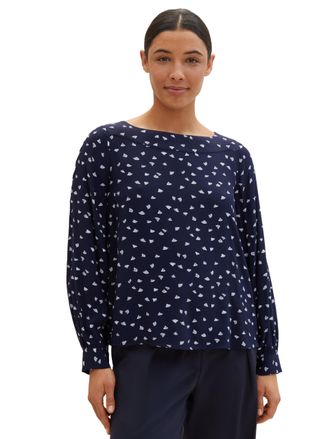 Tom Tailor Damen Bluse mit Muster, 34749 - Navy Minimal Print, 40