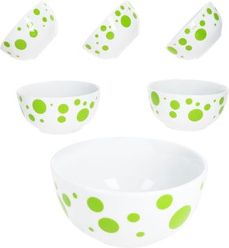 MamboCat Pula grün 6er Set Müslischale 14cm I 400ml I weiße Porzellan-Schüssel mit Punkten für 6 Personen I Schälchen für Salat, Suppe, Müsli, Chips & Co