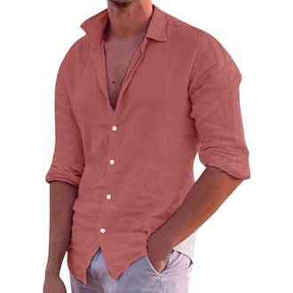 Generic Chemise dentra&icirc;nement en coton et lin pour homme - Chemise l&eacute;g&egrave;re en duvet de lin - Pour les vacances, la plage, Rouge, XXL