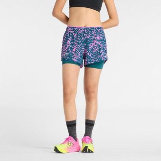 New Balance Femme London Edition RC Printed 2-in-1 3 Short en Rose, Nylon, Taille XS