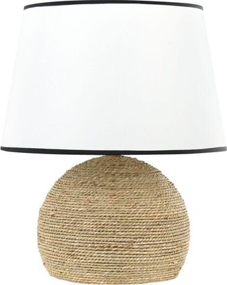 Beliani Lampe de Chevet Tressée en Paille et Coton 46 cm avec Abat-Jour en Tissu Growee