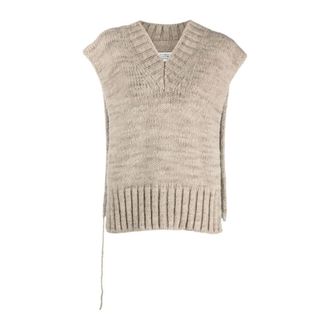 Maison Margiela Distressed Strick V-Ausschnitt Weste - - Knitwear - Damen - Beige - M