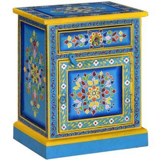 vidaXL Table de chevet Bois de manguier Turquoise Peinture &agrave; la main vidaXL