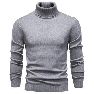 Generic Pull &agrave; col roul&eacute; l&eacute;ger et fin &agrave; manches longues en tricot pour lautomne et lhiver, gris clair, XXL