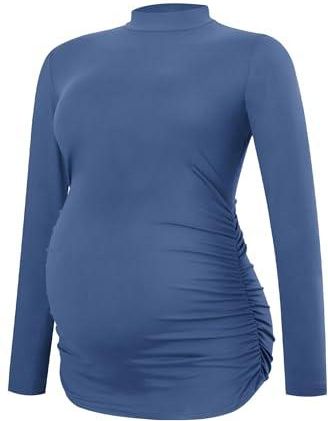 Smallshow T-Shirts et Tops Maternit&eacute; Manches Longues Cou d&eacute;quipage Grossesse Clothes,Grey Blue,XXL