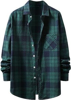 Generic Chemise à carreaux pour homme - Chemise à carreaux tendance en flanelle légère et décontractée à coupe régulière - Chemise tartan à manches longues av