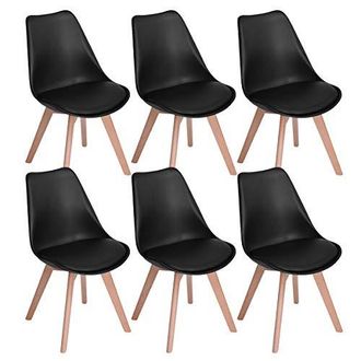 Eggree Chaises Salle &agrave; Manger Scandinaves SGS Tested Lot de 6 Chaises de Cuisine, R&eacute;tro Rembourr&eacute;e Chaise de Salle de Bureau, Pieds en Bois de H&ecirc;tre Massif, 