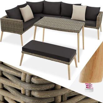 TecTake Tectake - Salon de jardin en rotin avec cadre aluminium - 5 places - Coussins &eacute;pais - R&eacute;sistant aux intemp&eacute;ries - Dimensions 241x183x65,5cm