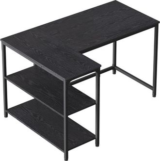 Vasagle Bureau en L, &Eacute;tag&egrave;res R&eacute;glables avec Rangement, 110 x 80 cm, Noir