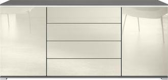 Vladon Sideboard Faro V2 - Kommode mit 2 Türen & 4 Schubladen, Schrank mit LED Lichtleiste, Anthrazit matt/Creme Hochglanz (166,5 x 75,5 x 35)