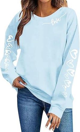 Generic Hauts de Saint-Valentin pour femme avec imprim&eacute; coeur - Pull &agrave; manches longues et col rond - Pull d&eacute;contract&eacute; ample, bleu, XXL
