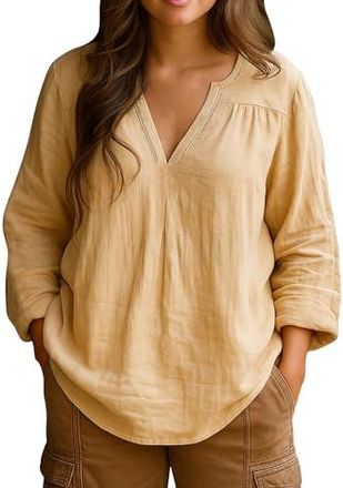 Generic Chemisiers en lin pour femme - Chemisier ample d&eacute;contract&eacute; en mousseline de soie de couleur pure - Haut ample et confortable en coton et lin - T-shirt