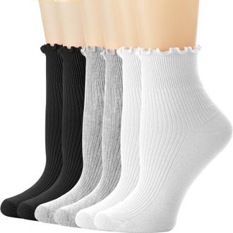 Dreshow R&uuml;schensocken Damen - Atmungsaktiv Baumwolle Crew Socken L&auml;ssig Kn&ouml;chel Socken f&uuml;r Damen M&auml;dchen 6 St&uuml;ck