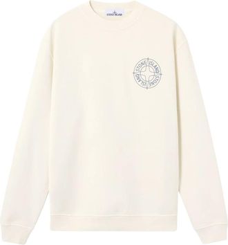 Stone Island Homme, Sweatshirts et sweats &agrave; capuche, Beige, Taille: M SweaT-shirt imprim&eacute; logo Compass