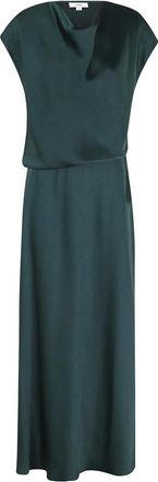 Vince Femme, Robes, Vert, Taille: 40 FR Robe Satin&eacute;e Drap&eacute;e &agrave; Col B&eacute;nitier
