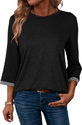 Dokotoo T-Shirt Damen Oberteile Rundhal 3/4 Ärmel Pullover Blusen Tuniken Oberteil Tshirt Frühling Herbst Locker Lässig Basic Bluse Einfarbig Tunika Tops Blus