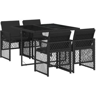 vidaXL Ensemble &agrave; manger de jardin coussins 5pcs noir r&eacute;sine tress&eacute;e - Vidaxl
