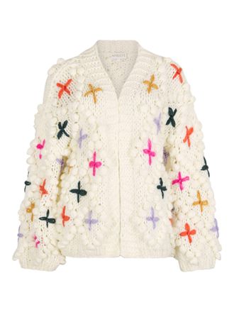 Apricot Chunky Knit 3D Flower Cardigan