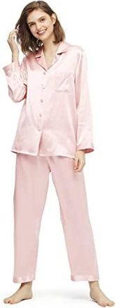 LilySilk Pyjama Femme Ete Ensemble de Pyjama Long Soie Naturelle Pantalon Pyjama Classique Femmes Eté Haut Col Chemise Pantalon Fluide Pyjamas Femme Soie Vérit