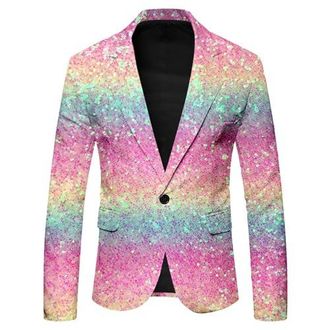 Generic Veste pour homme - Aspect &agrave; paillettes imprim&eacute; - Effet scintillant - Veste de costume pour carnaval, f&ecirc;te - Coupe ajust&eacute;e - Blazer pour spectacle - Co