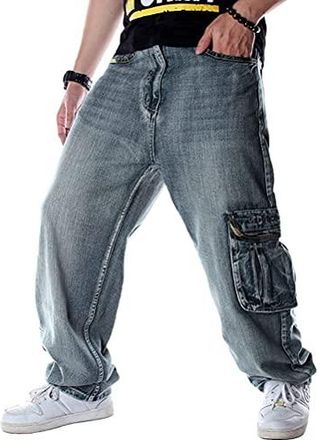 ORANDESIGNE Homme Hip Hop Jeans Style Hipster Graffitis Impression Baggy Jeans Urbain Skate Denim Pantalons Lâche Fit Jambe Droite Cargo Pantalon Rétro Broderie K