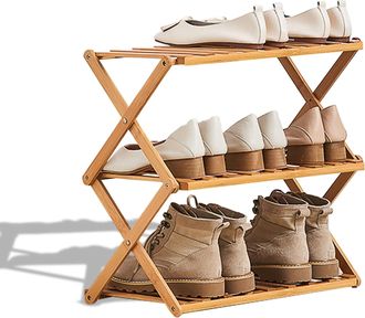 Generic Schuhregal Mit 2 Bis 5 Ebenen, Mehrstöckig, Faltbar, Bambus-Schuh-Organizer, Multifunktionale Aufbewahrung, Freistehendes(3 Tier (20 feet Wide))