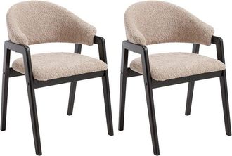 Vente-Unique Lot de 2 chaises avec accoudoirs en tissu bouclette et bois dhévéa - Taupe et noir - SOLUNA