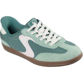 Skechers Hotshot-Everyday Ease Baskets &agrave; Enfiler Mains Libres pour Femme, Cuir Nylon Vert, Bordure Rose, 39.5 EU