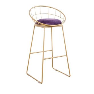 Generic Barhocker mit R&uuml;ckenlehne Aus Violettem Samt, Metallbeinen, Esszimmerstuhl/Fr&uuml;hst&uuml;ckshocker f&uuml;r K&uuml;che, Kneipe, Caf&eacute;, Bistro, K&uuml;cheninsel, Max. Belastb