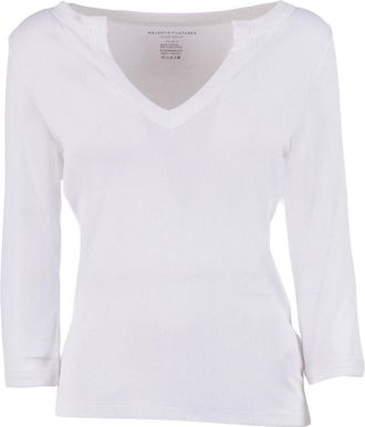Majestic Filatures Femme, Pulls, Blanc, Taille: 42 FR V-neck Tricots