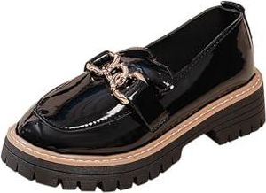 Generic Mocassins pour femme &agrave; talons &eacute;pais - Couleur unie - Style d&eacute;contract&eacute; - En cuir verni - Antid&eacute;rapants - Confortables - Chaussures classiques - Chauss