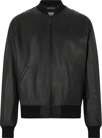 Philipp Plein Homme, Vestes, Noir, Taille: 2XL Leather Bomber Dragon Skull