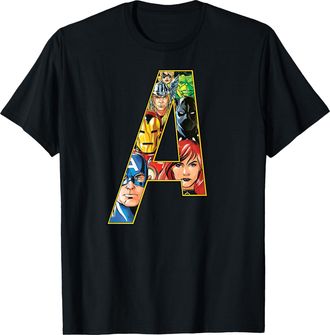 MARVEL Avengers 60th Anniversary A-Logo Symbol Faces T-Shirt