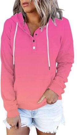 Generic Sweat &agrave; capuche pour femme d&eacute;grad&eacute; de couleur Sweat &agrave; capuche Bouton Pull &agrave; manches longues Sweat-shirt avec bouton et poches Loisirs Sport T-shirt &agrave; 