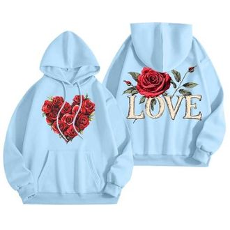Generic Sweat &agrave; capuche &agrave; manches longues pour la Saint-Valentin 2026 pour femme (2), bleu clair, XXL