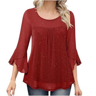 Generic Top femme des ann&eacute;es 80 avec paillettes scintillantes hauts pour femmes, &eacute;l&eacute;gants chemisiers &agrave; ourlet &agrave; volants larges robes d&eacute;contract&eacute;es festives co