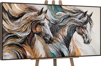 Yohji Yamamoto Art Acryl Gemälde mit pferde auf Leinwand mit Rahmen farbenfrohe handgemalt Wandbild Wohnzimmer modern Wohndekor Bilder Büro echte Kunst 200x100 cm