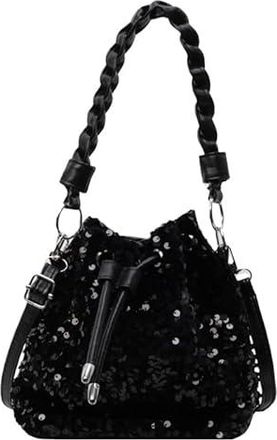 Generic Garhomtur Sac à bandoulière à paillettes pour femme avec cordon de serrage étincelant Sac fourre-tout à bandoulière amovible Sac à main en bord de mer