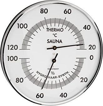 TFA Dostmann Analoges Sauna-Thermo-Hygrometer, 40.1032, Messung der Temperatur/Luftfeuchtigkeit, präzises Haar-Synthetik-Werk