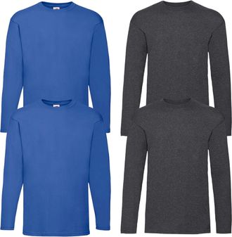 Fruit Of The Loom 4er Herren Longsleeve Baumwolle Tshirt Langarm Shirt Sets Verschiedene Farbsets M L XL 2XL 3XL 4XL 5XL & HLKauf-Block (3XL, 2X Royal, 2X Dark Heather 