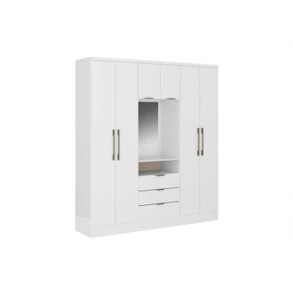 Vente-Unique Vente-unique - Armoire 6 portes et 3 tiroirs - Avec miroir - L180 cm - Coloris : Blanc - elorio