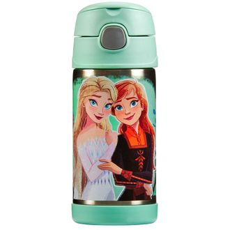 Thermos kids FUNTAINER STRAW BOTTLE DISNEY 0,35 l, Frozen II, Thermoflasche Kinder aus Edelstahl mit Trinkhalm, 12 h kalt, sp&uuml;lmaschinenfest, dicht ohne Kohle