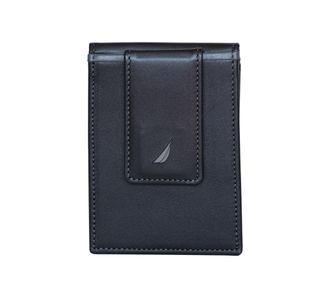 Nautica Herren Pop Color Leder Fronttasche Geldbörse, schwarz/grau, Einheitsgröße