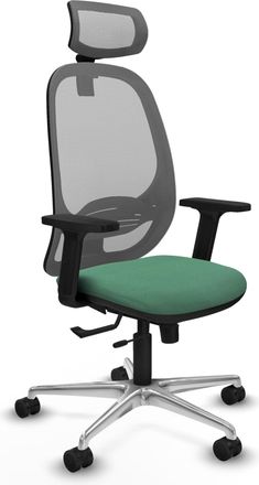 Piqueras y Crespo B&uuml;rostuhl mit Kopfst&uuml;tze von Cilanco mit 2D-Armen, h&ouml;henverstellbarer Lendenwirbelst&uuml;tze und h&ouml;henverstellbarem Kopfteil, Grau/Smaragdgr&uuml;n