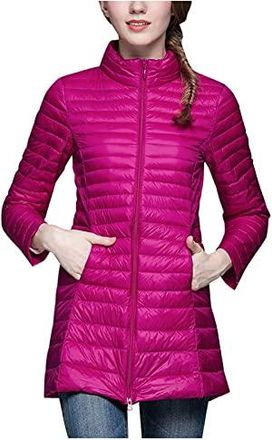 Generic Vestes dhiver pour femmes 2026 Manteau dhiver &agrave; fermeture &eacute;clair int&eacute;grale Veste en duvet mince &agrave; manches longues - Veste midi avec poches, rose vif, 