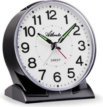 Atlanta Mocassin Großer Quarzwecker mit automatischem Nachtlicht Sensor Geräuscharm Quarz Analog Schwarz - 2180/7